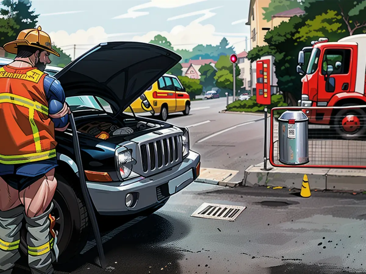 A man drove a burning car to a fire station in Solingen.